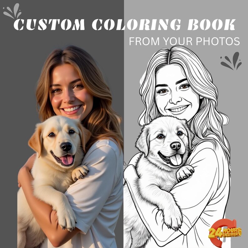 Custom Coloring Book, Personalised Photo to Coloring Page, Digital File ...
