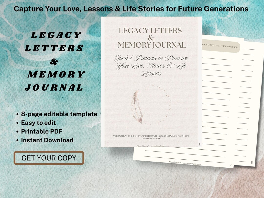 Guided Legacy Writing Journal: Family Memory Keepsake (printable PDF ...