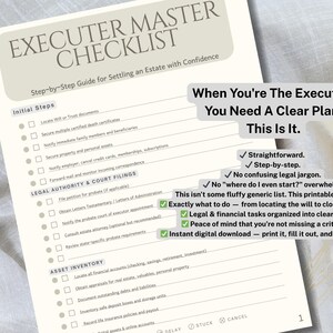 Executor Duties Checklist: Estate Settlement Guide (PDF Printable ...