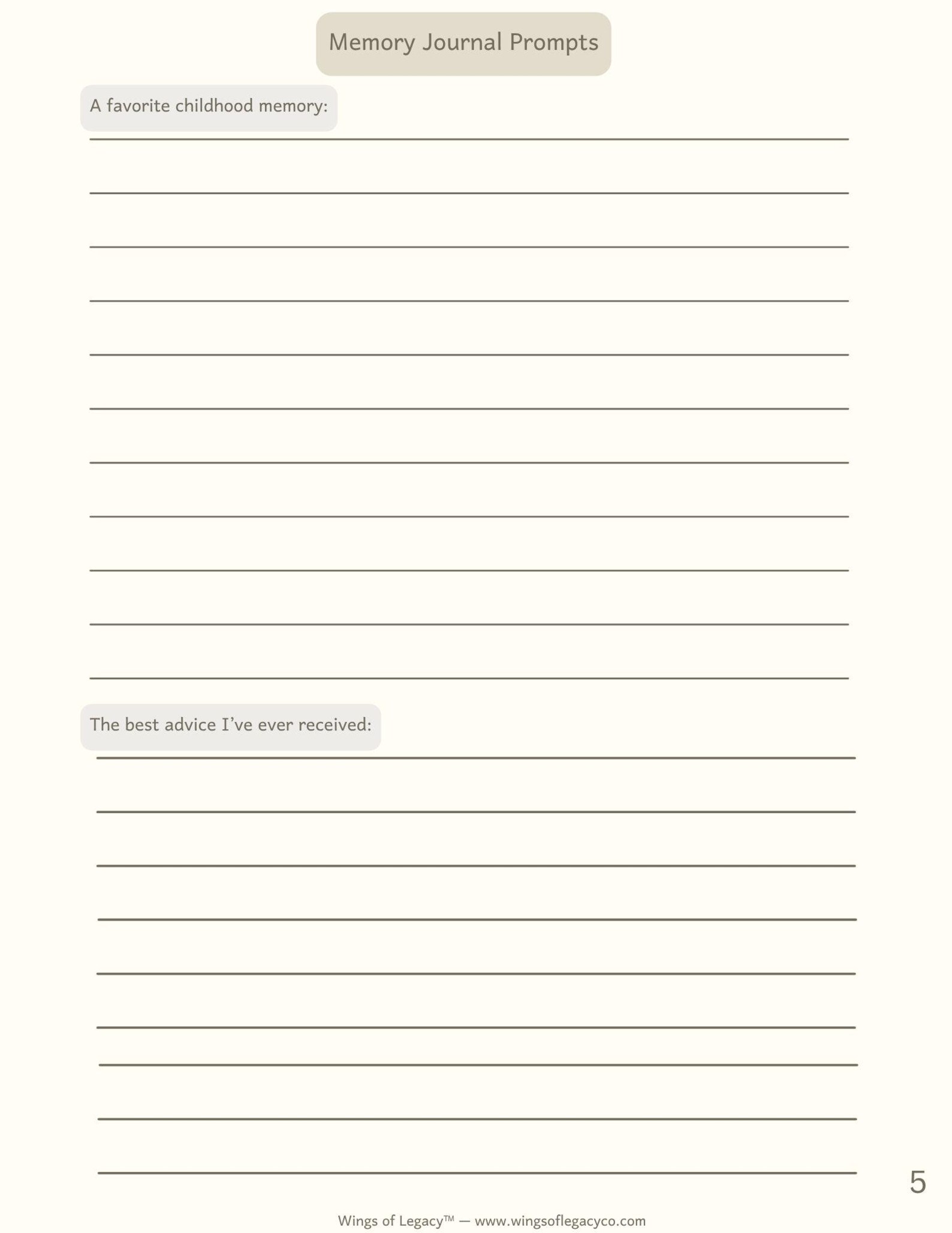 Guided Legacy Writing Journal: Family Memory Keepsake (printable PDF ...