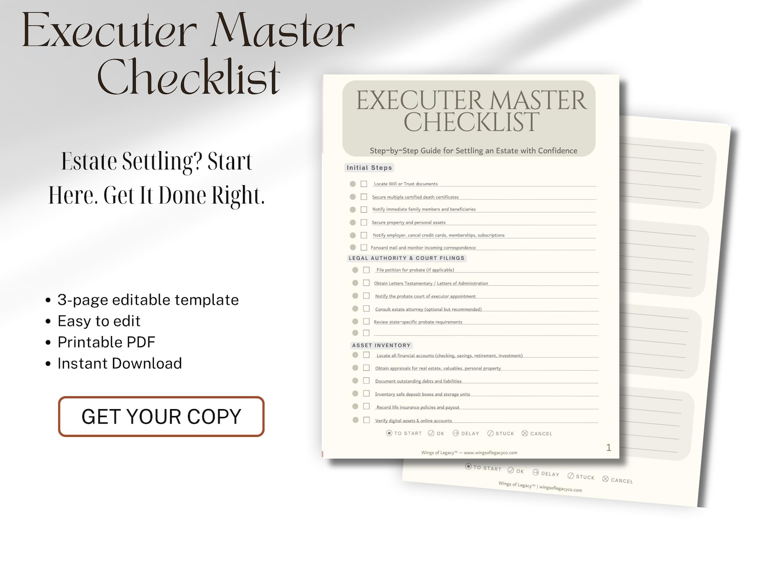 Executor Duties Checklist: Estate Settlement Guide (PDF Printable Download) - Etsy
