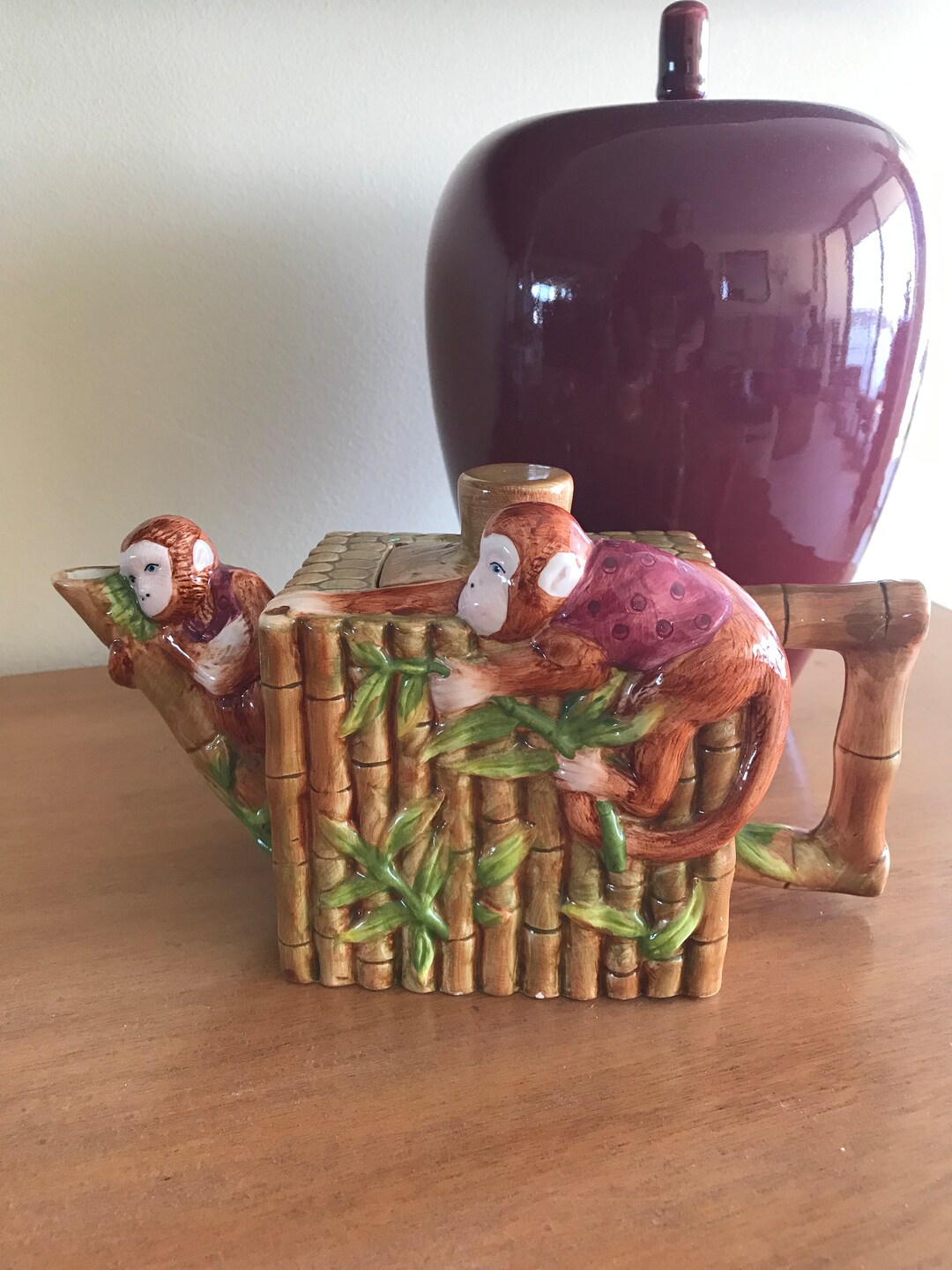 Ceramic Bamboo and Monkey Teapot, Jungle Themed Teapot, Vintage Teapot ...