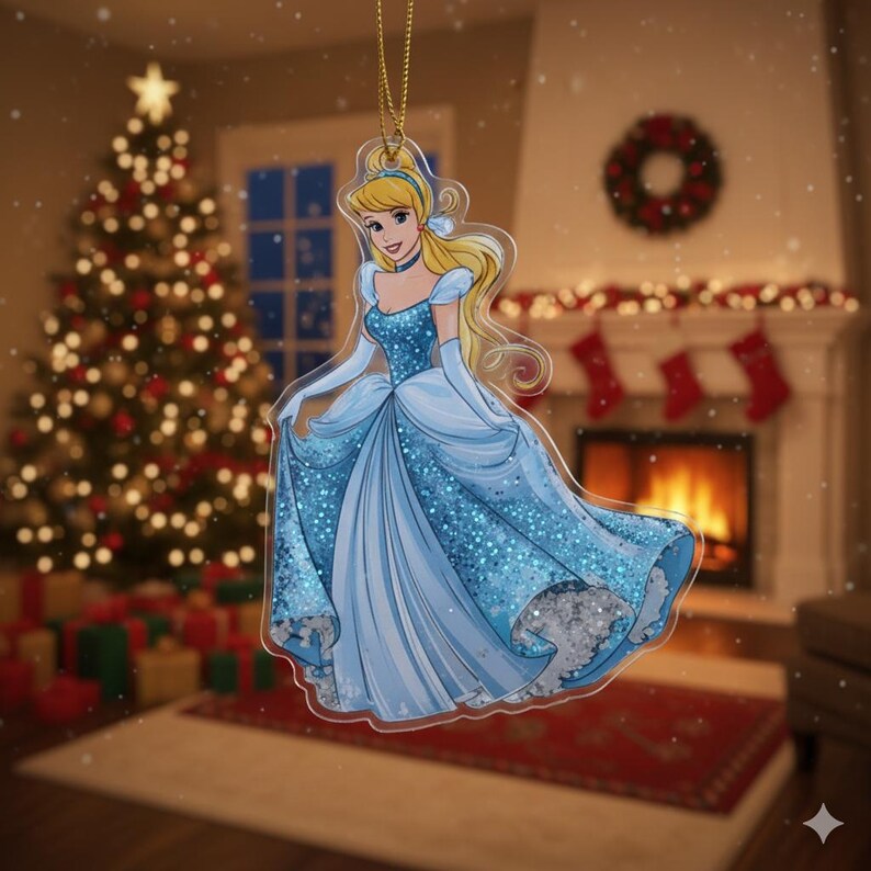 Personalized Glitter Cinderella Princess Acrylic Ornament, Custom Name ...