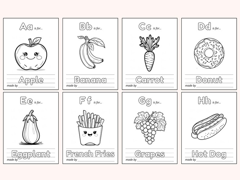 Food ABC Coloring Book, Baby Shower Guest Book Alternative (printable ...