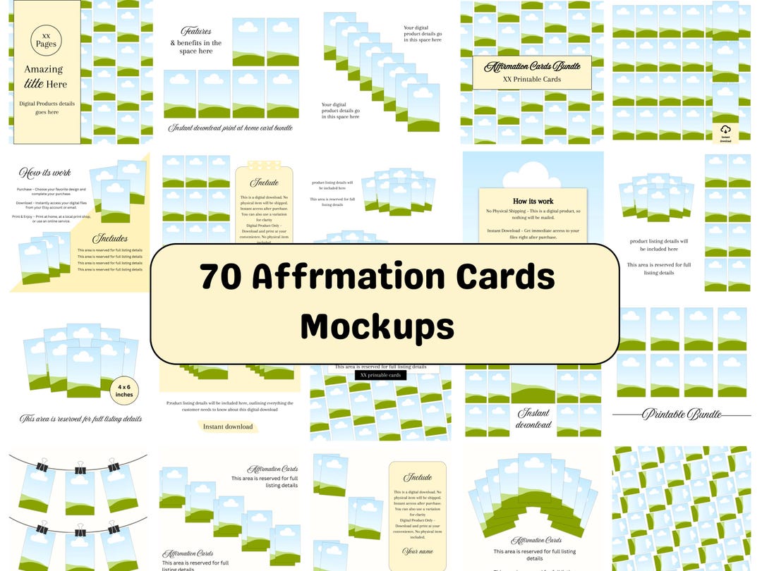 70 Canva Mockups for 4x6 Affirmation Cards , Editable Digital Product ...