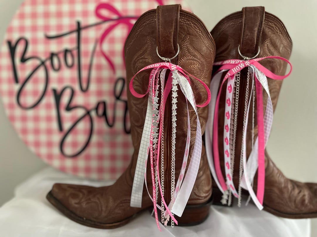 HOWDY Disco Cowgirl Boot Bows With Printed Ribbons, Stars, and Silver ...