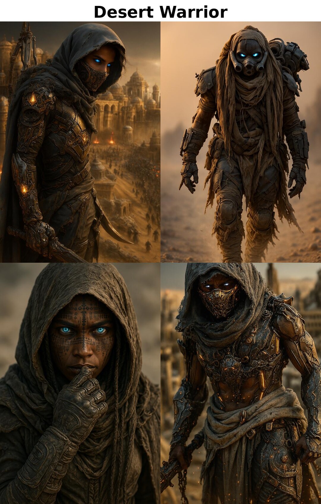 Post-apocalyptic Warrior Art Set – Cyber Dune Desert Fantasy ...