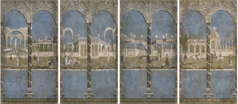 Hand-painted Neoclassical Garden Mural Wallpaper | Custom Pompeian ...