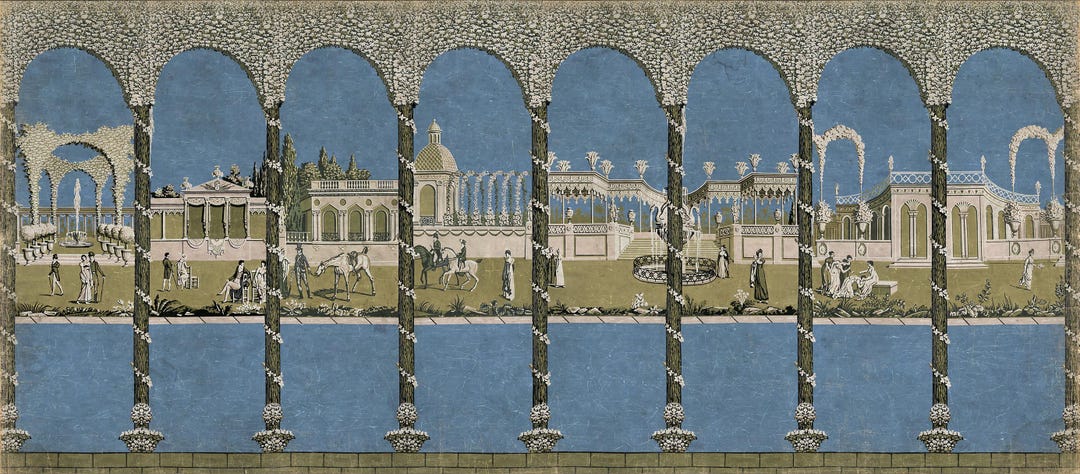 Hand-painted Neoclassical Garden Mural Wallpaper | Custom Pompeian ...