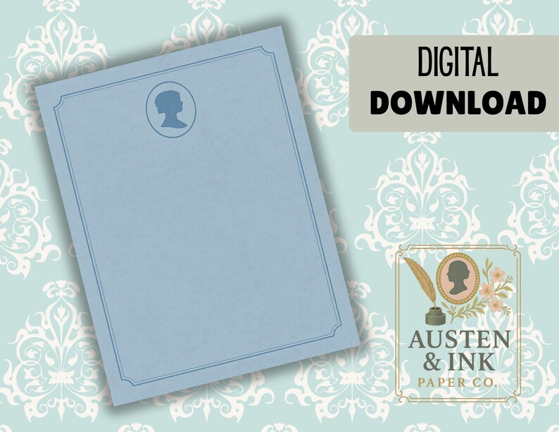 Printable Regency Jane Austen Style Cameo Blue Stationery, Jane Austen ...