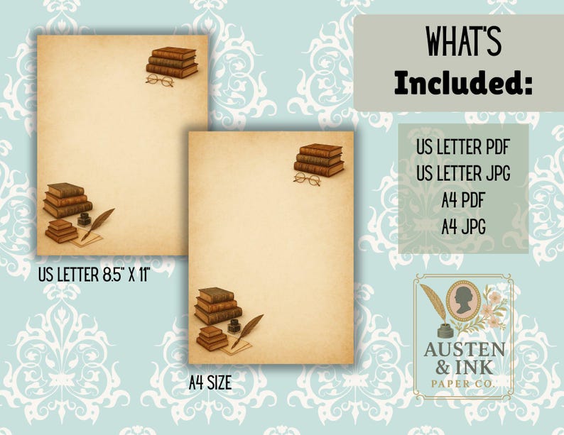 Printable Regency Style Vintage Books Stationery, Jane Austen Inspired ...