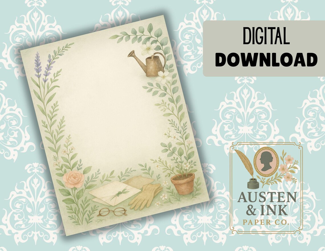 Vintage Stationery, Printable Stationeryregency Garden Stationery: Jane ...