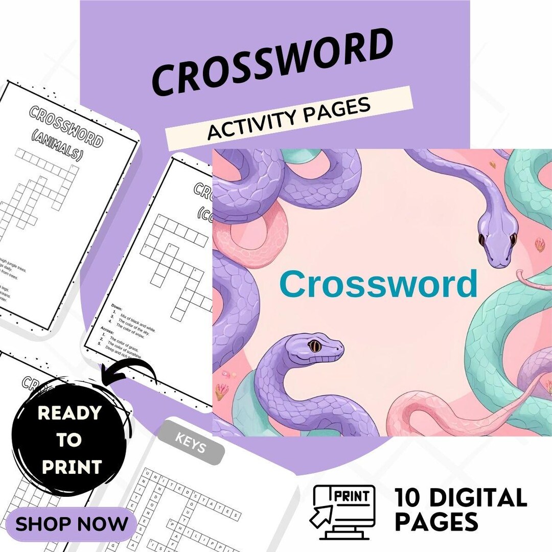 Crossword Game-cute & Fun Printable Activity Book for Kids (PDF) - Etsy