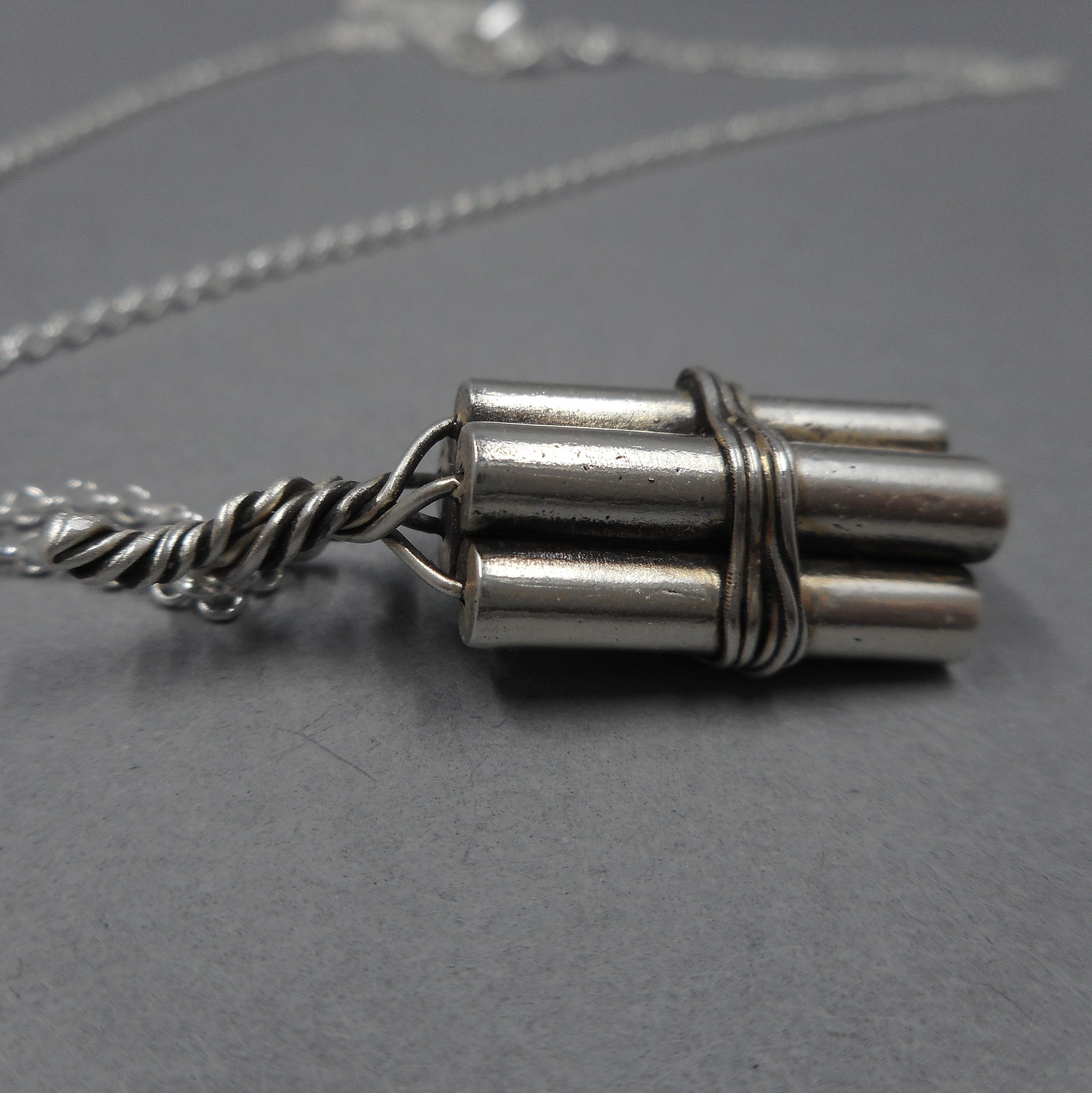 Dynamite Necklace TNT Silver Pendant Demolition Expert PMC Fine Silver ...