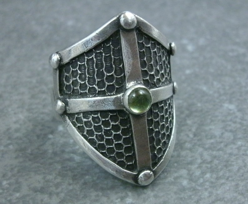 Shield Ring Fine Silver Dot Texture- Cabochon Stone Ring- Renaissance ...