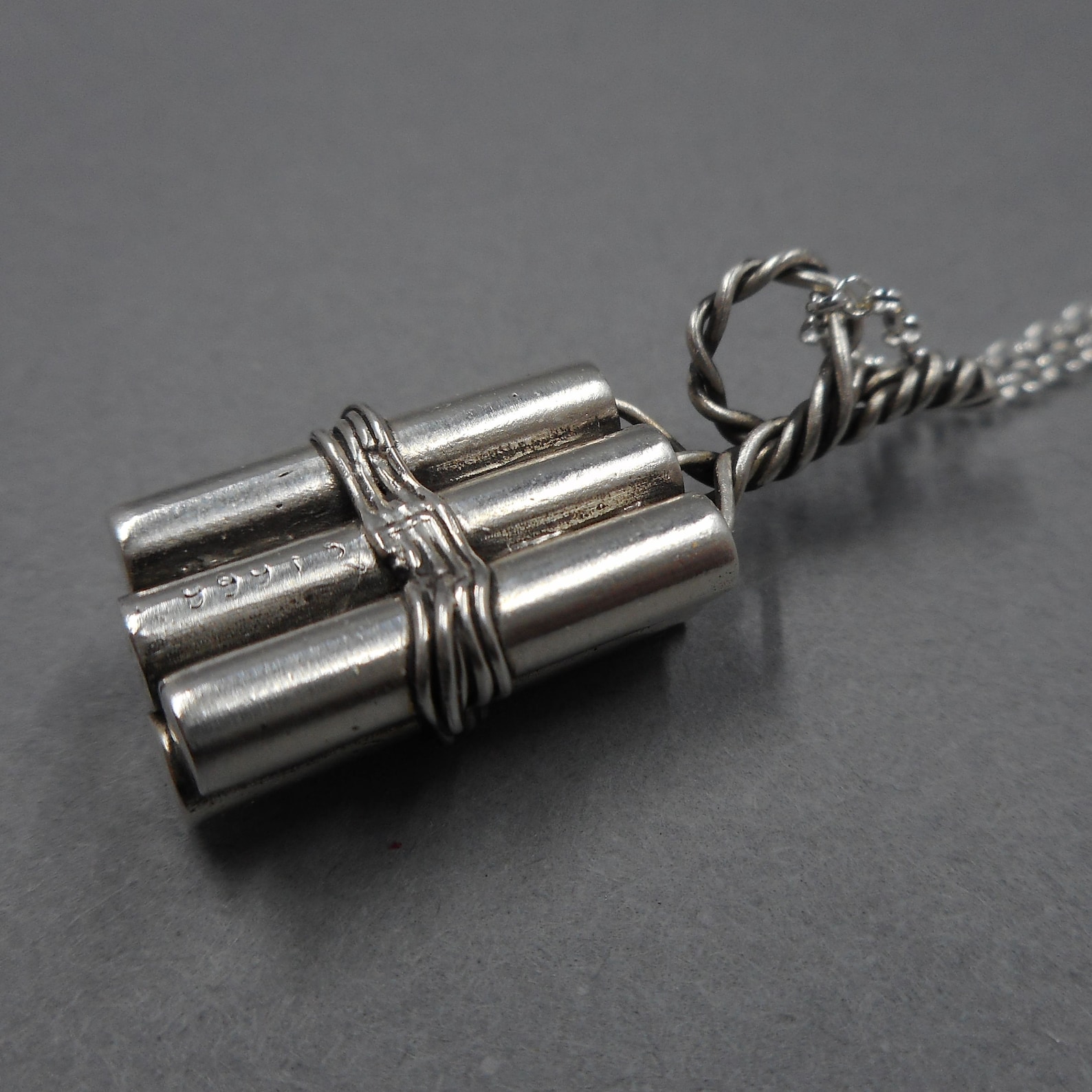 Dynamite Necklace TNT Silver Pendant Demolition Expert PMC Fine Silver ...