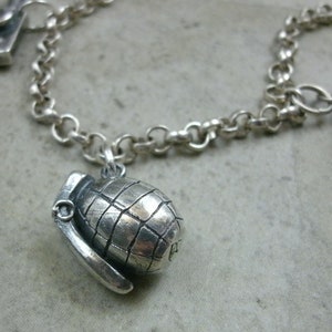 Grenade Fine Silver Charm - Industrial Jewelry - Steampunk Jewellery ...