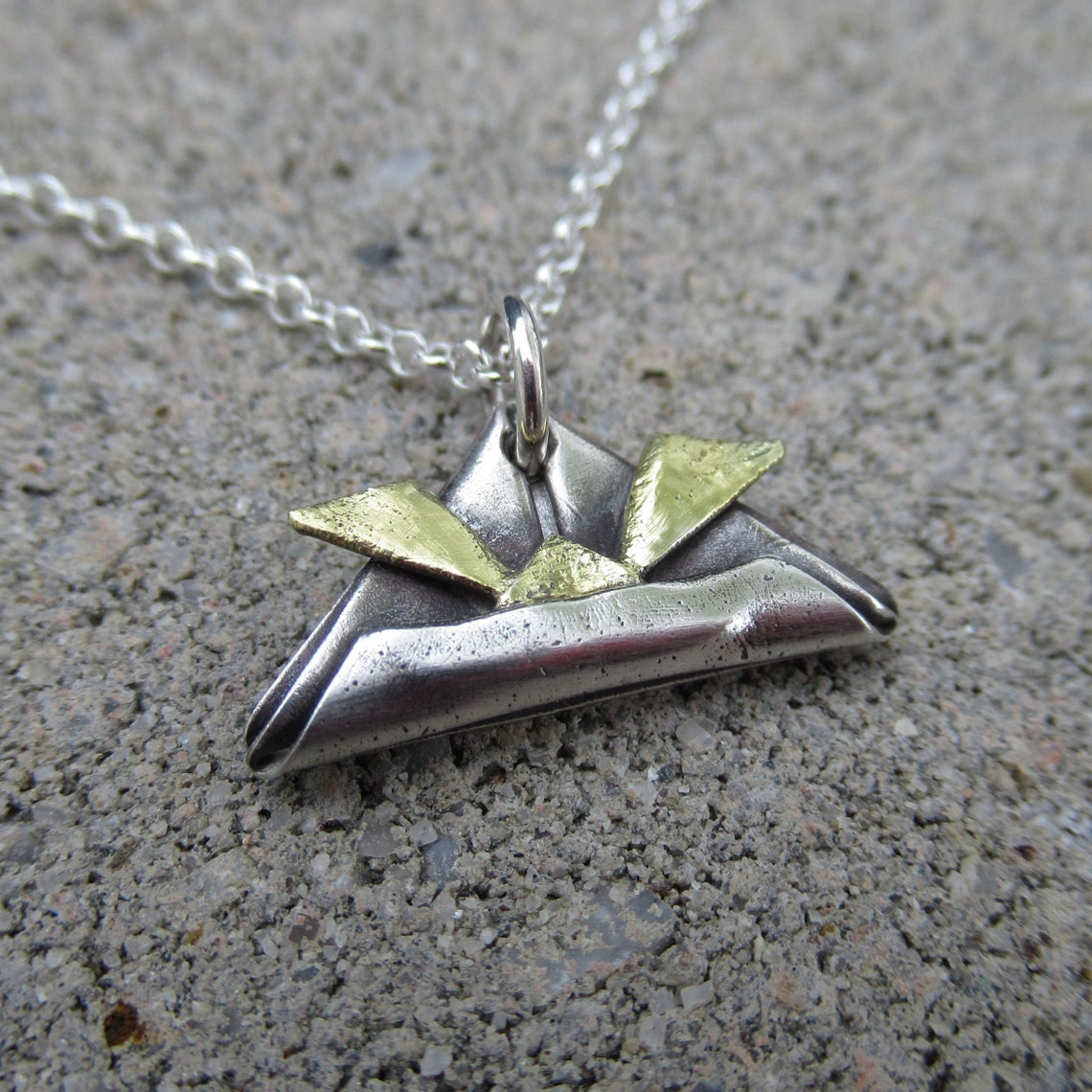 Samurai Helmet Origami Necklace Fine Silver & 22k Gold Pendant Samurai ...