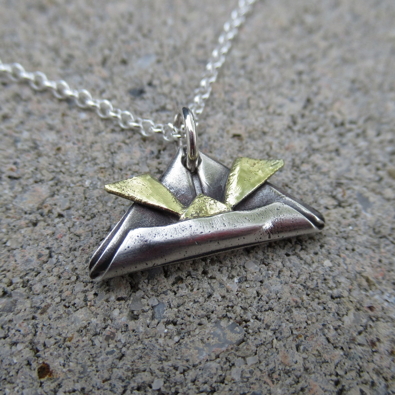 Samurai Helmet Origami Necklace- Fine Silver & 22k Gold Pendant ...
