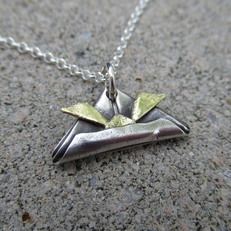 Samurai Helmet Origami Necklace- Fine Silver & 22k Gold Pendant ...
