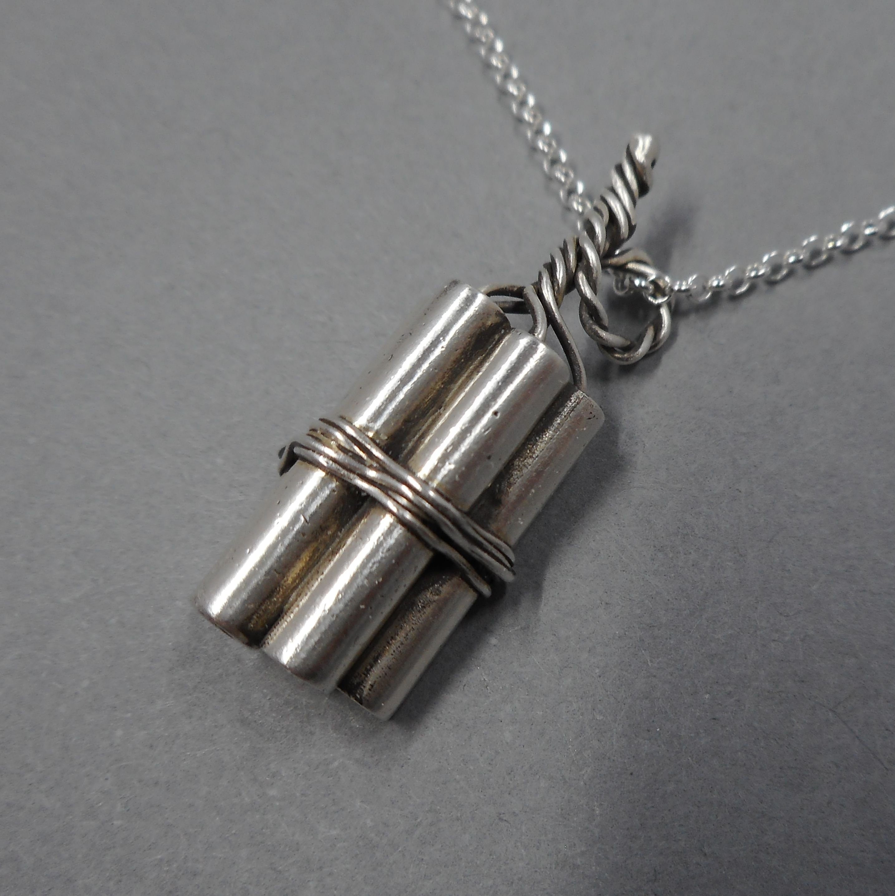 Dynamite Necklace- TNT Silver Pendant- Demolition Expert- PMC Fine ...