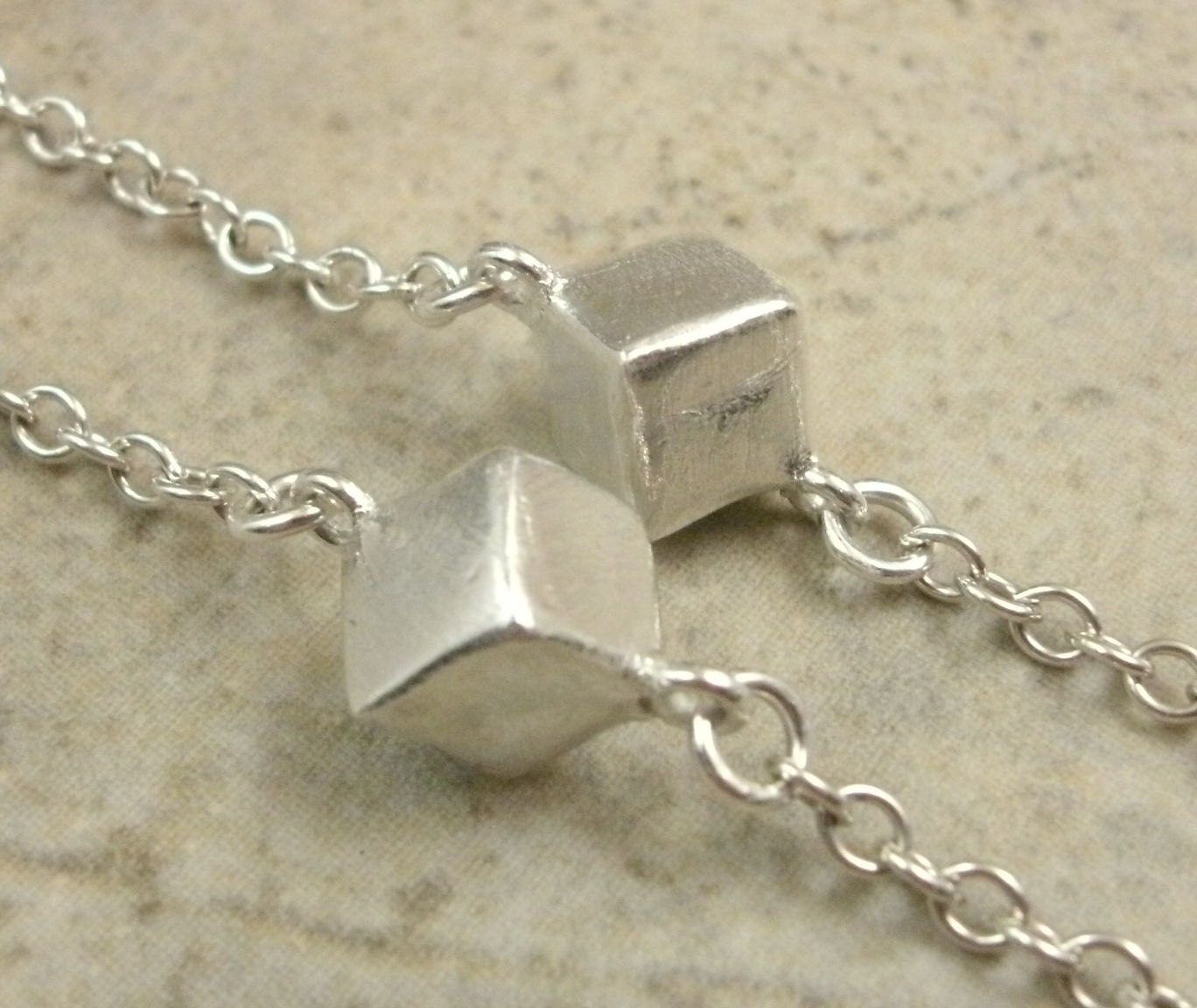 Ice Cube Station Necklace in Sterling & Fine Silver- Silver Necklace ...