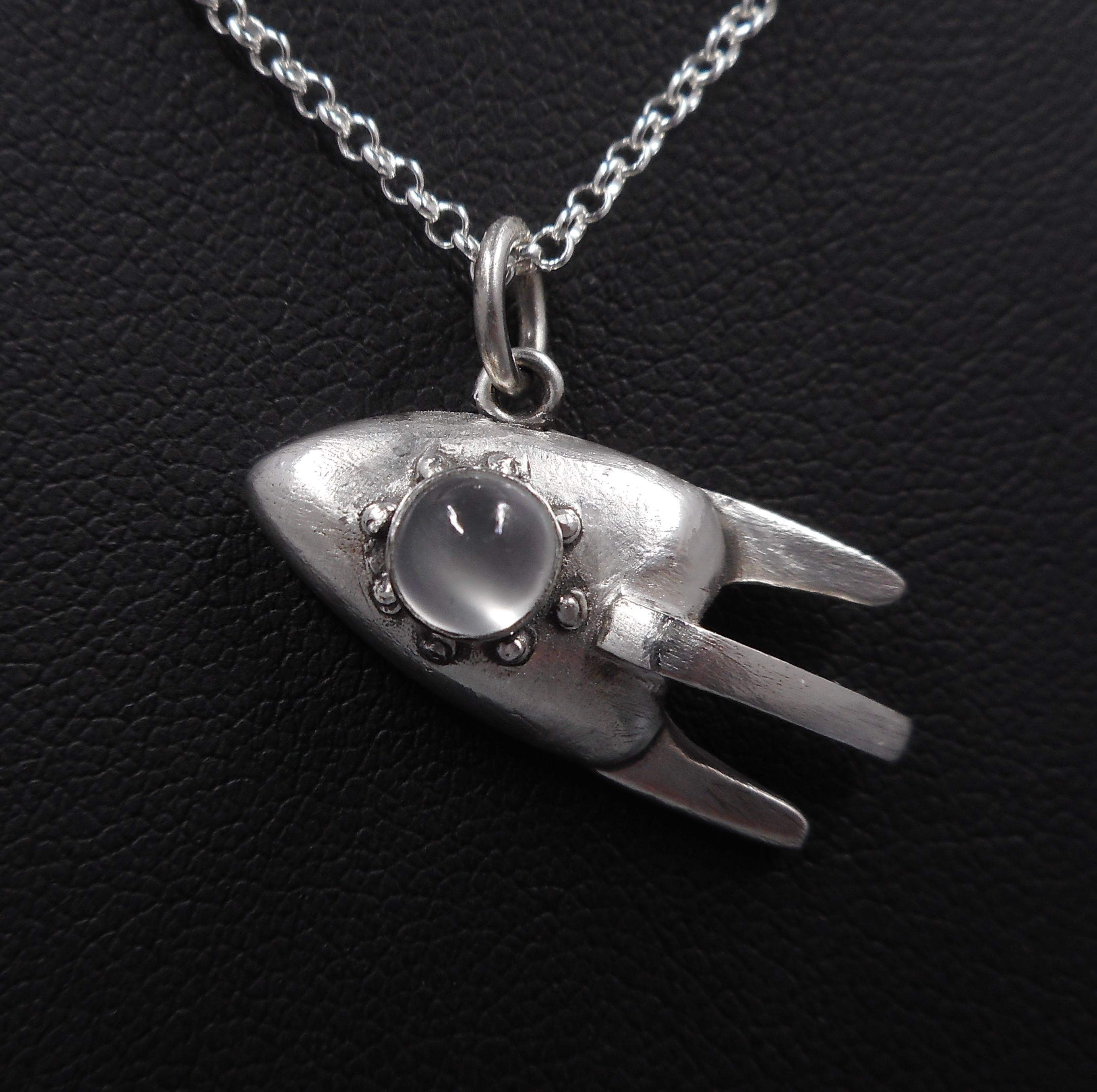 Rocketship Necklace Fine Silver Pendant Spaceship Necklace - Etsy
