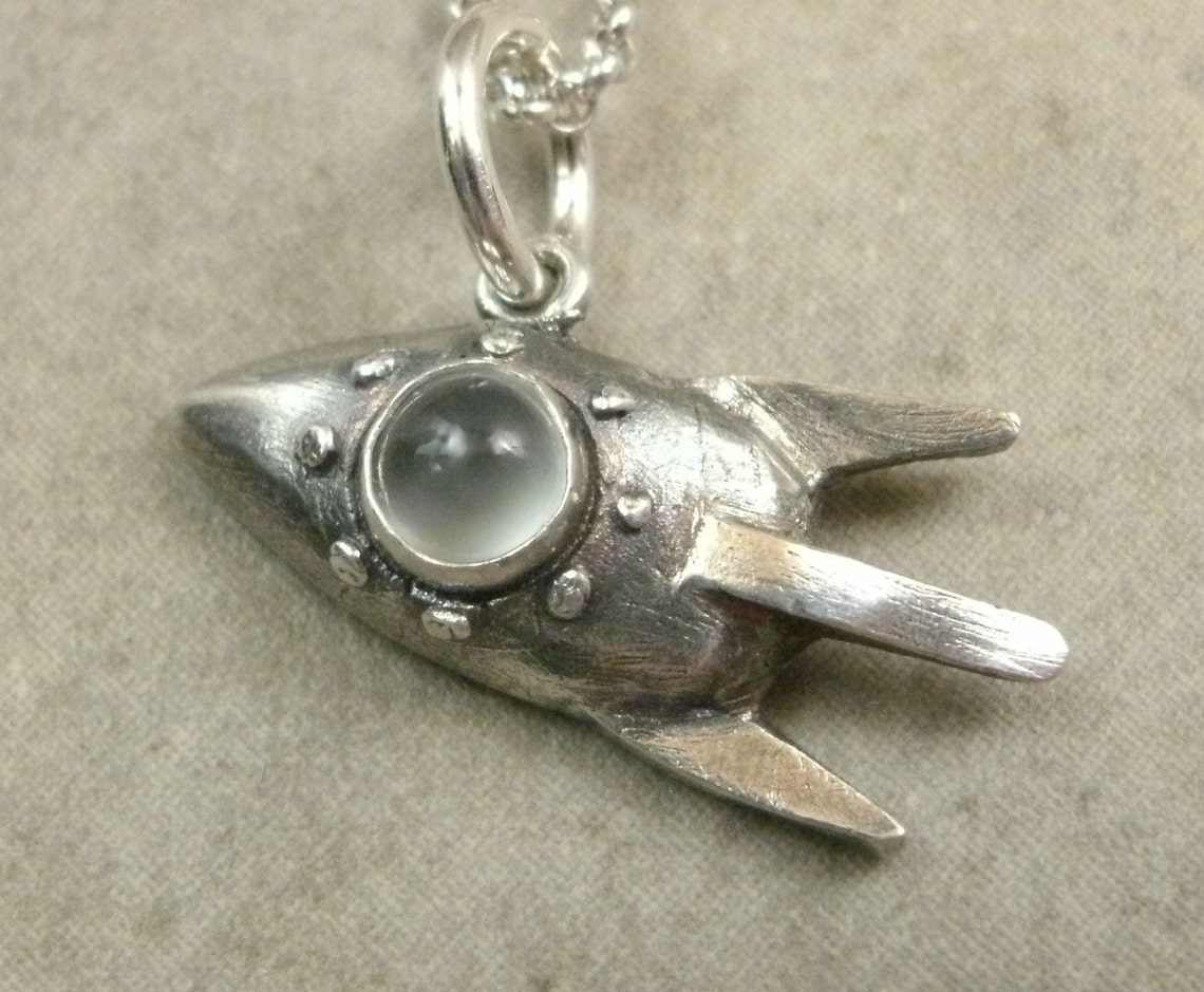 Rocketship Necklace Fine Silver Pendant Spaceship Necklace - Etsy