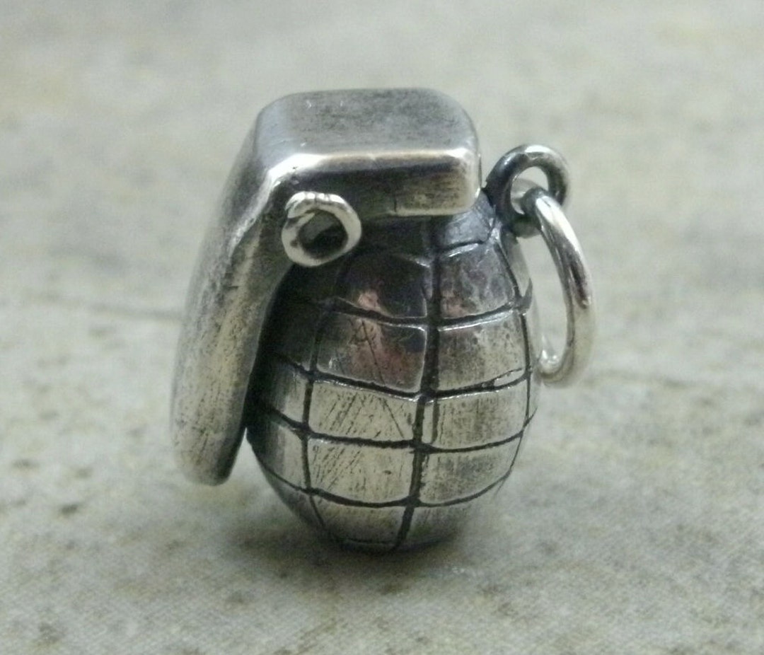 Grenade Fine Silver Charm - Industrial Jewelry - Steampunk Jewellery ...