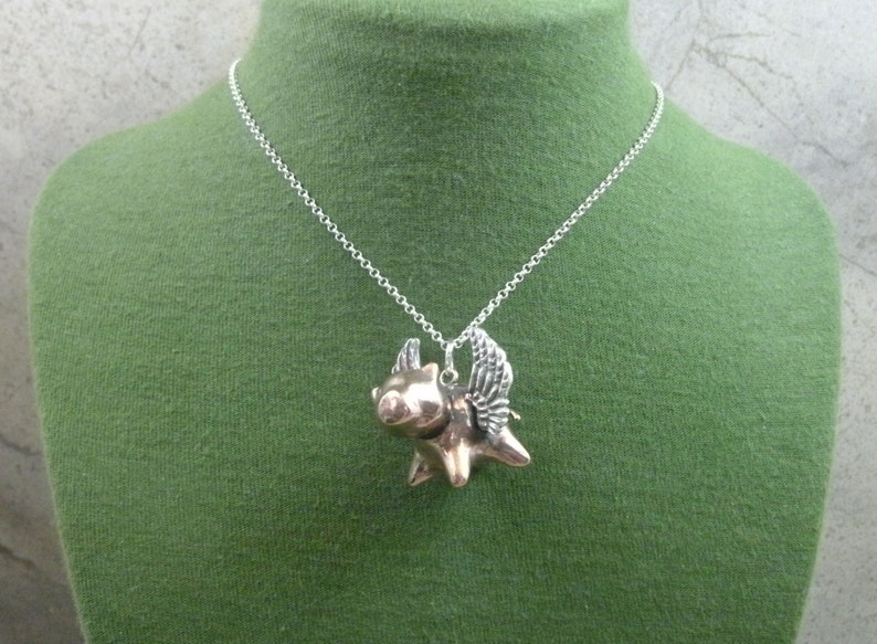 Flying Pig Fine Silver & Copper Necklace- When Pigs Fly Jewelry- Wing ...