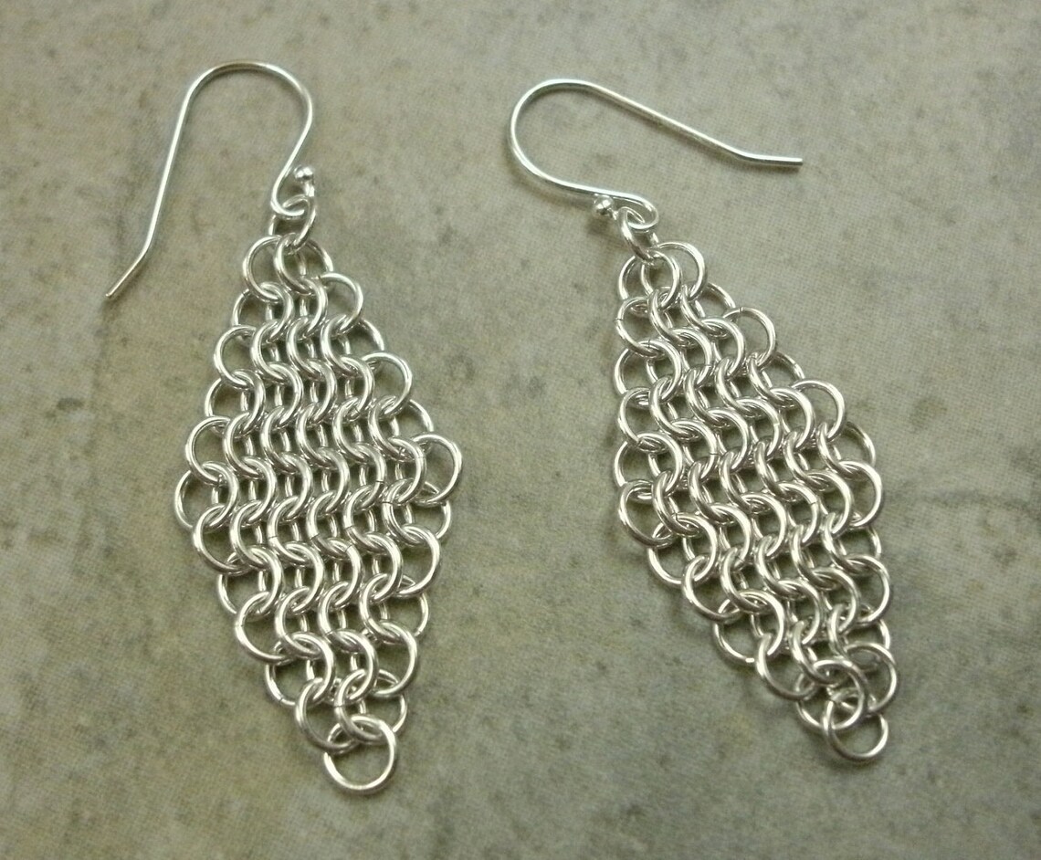 Silver Chainmaille Earrings- Chainmaille Jewelry- Diamond Earrings ...