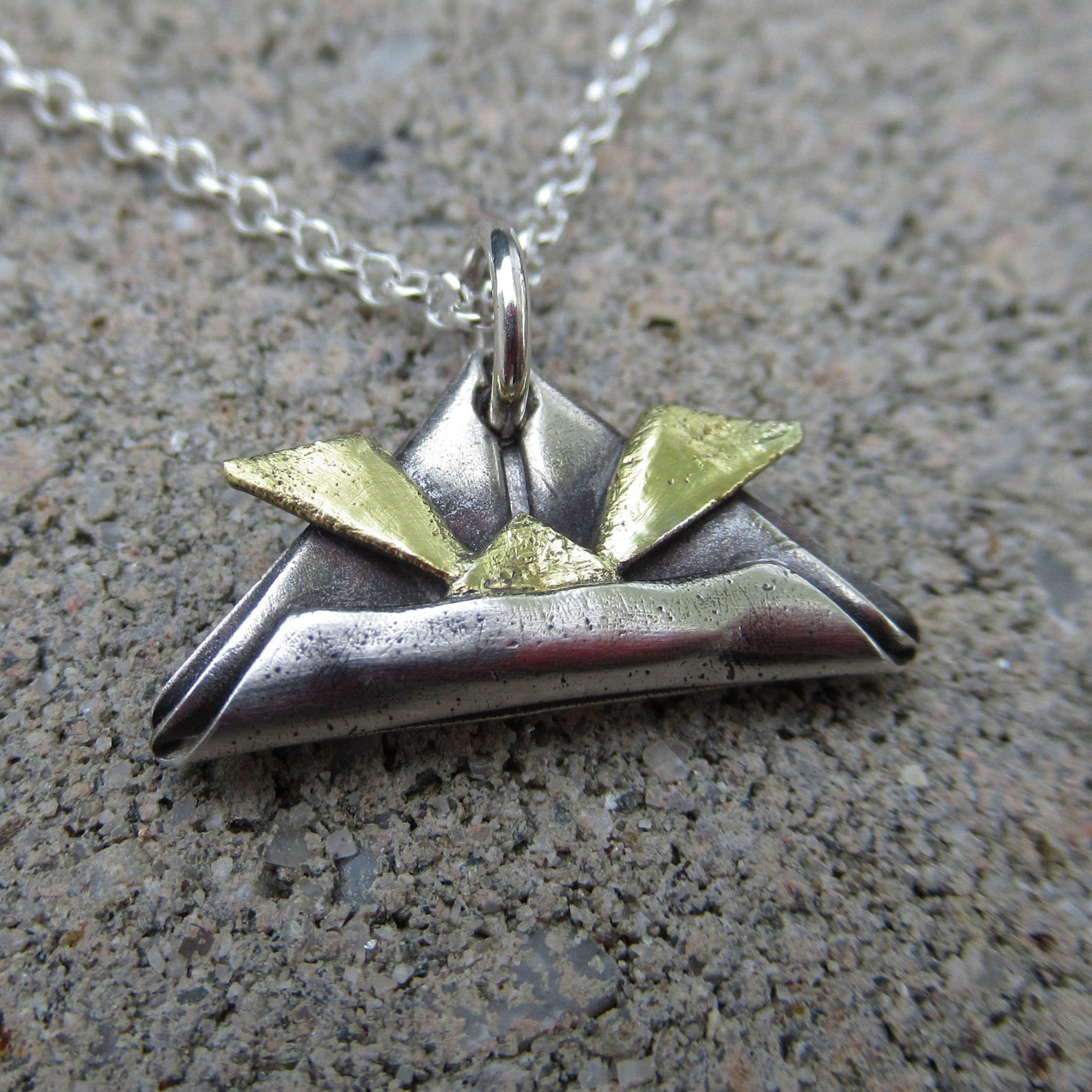 Samurai Helmet Origami Necklace- Fine Silver & 22k Gold Pendant ...