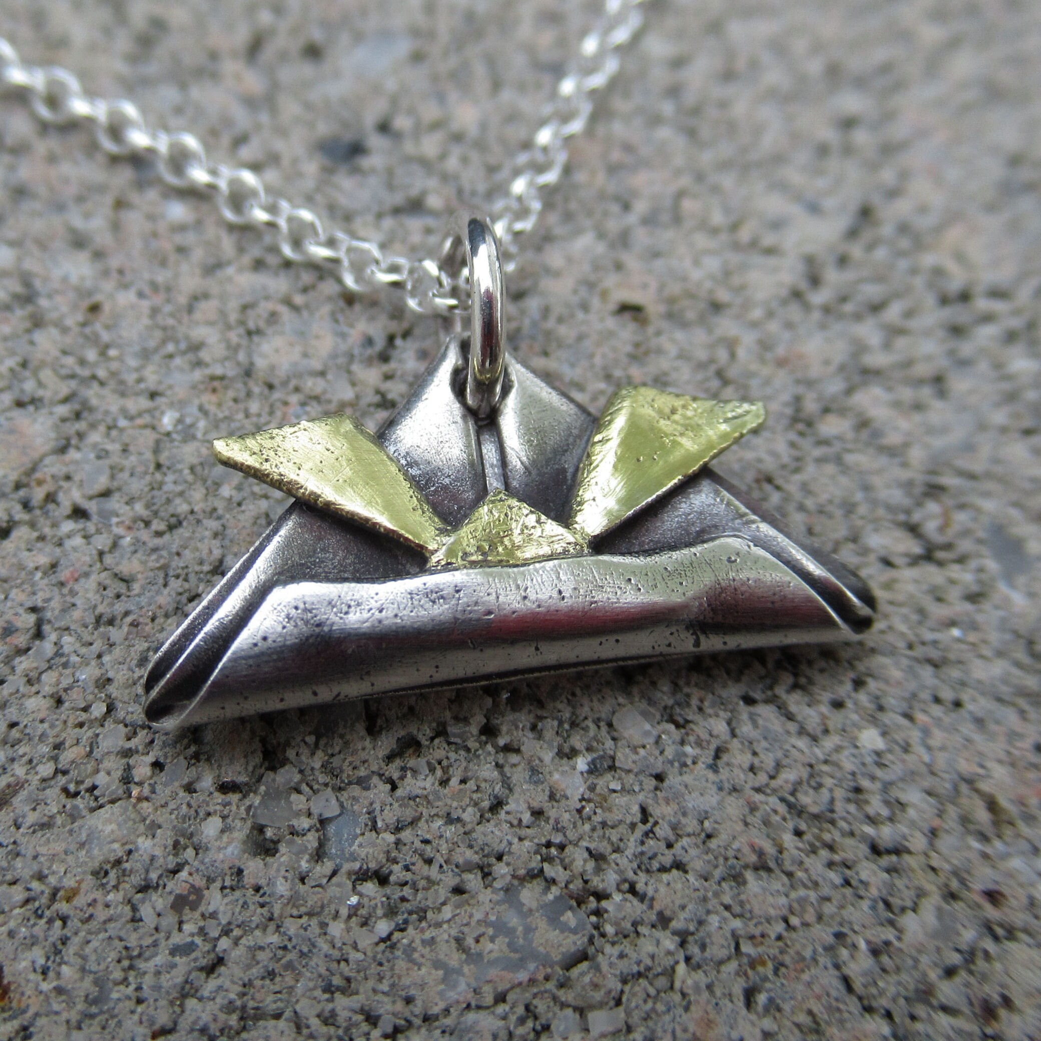 Samurai Helmet Origami Necklace- Fine Silver & 22k Gold Pendant ...