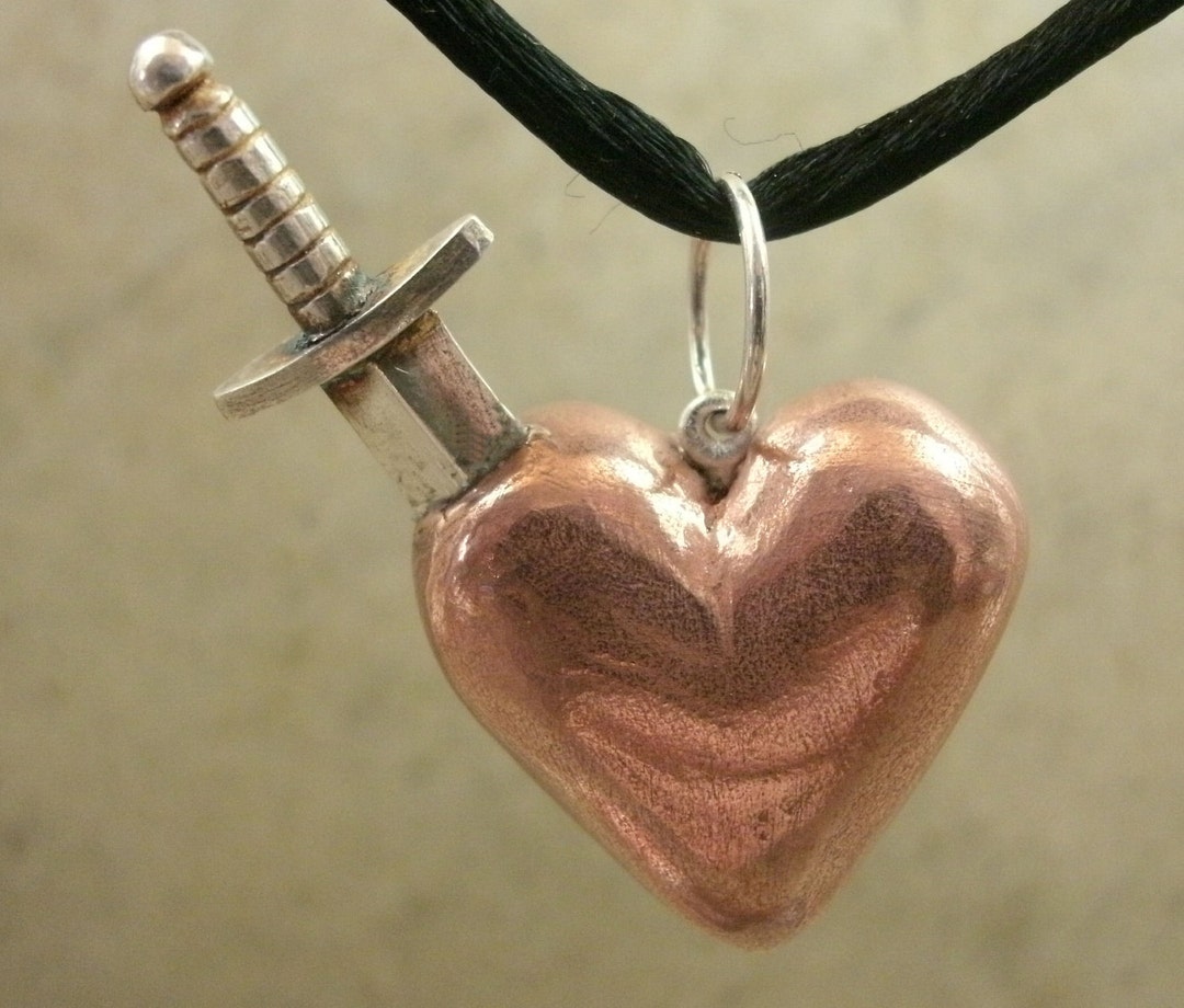 Dagger Through Heart Pendant in Copper & Fine Silver- Punk Rocker ...