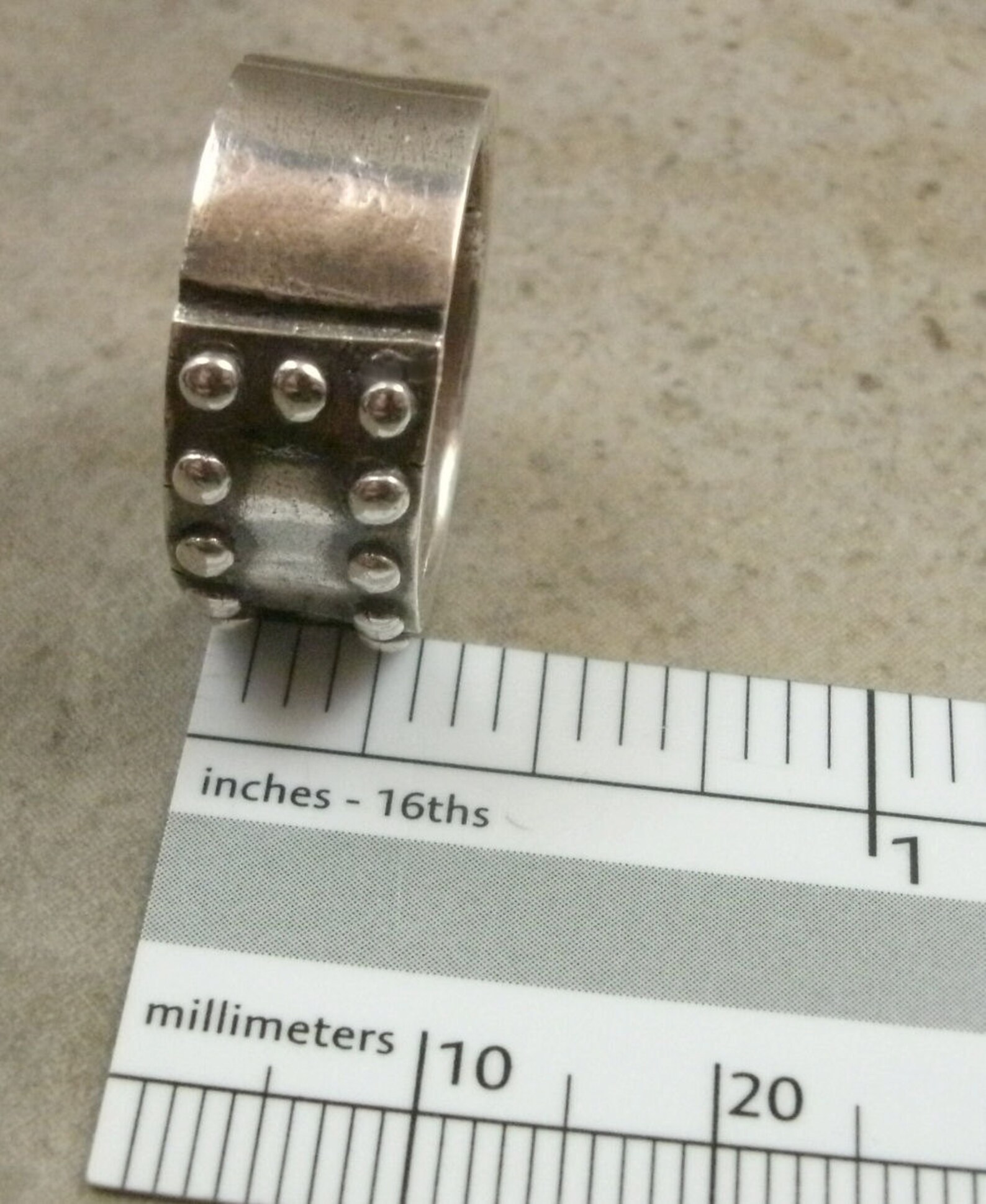 Riveted Metal Plate Ring in Fine Silver Steel Plate Rivets Wedding Band ...