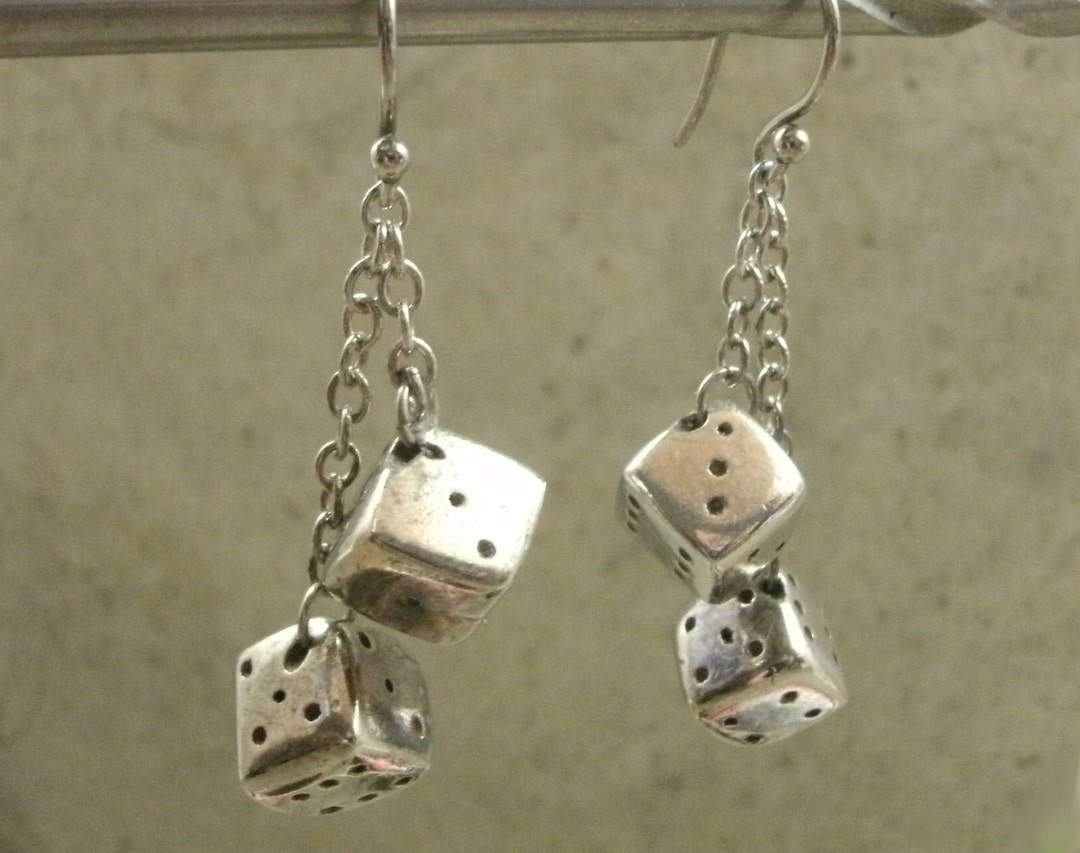 Dice Earrings in Sterling & Fine Silver - Casino Gambler - Craps Player ...