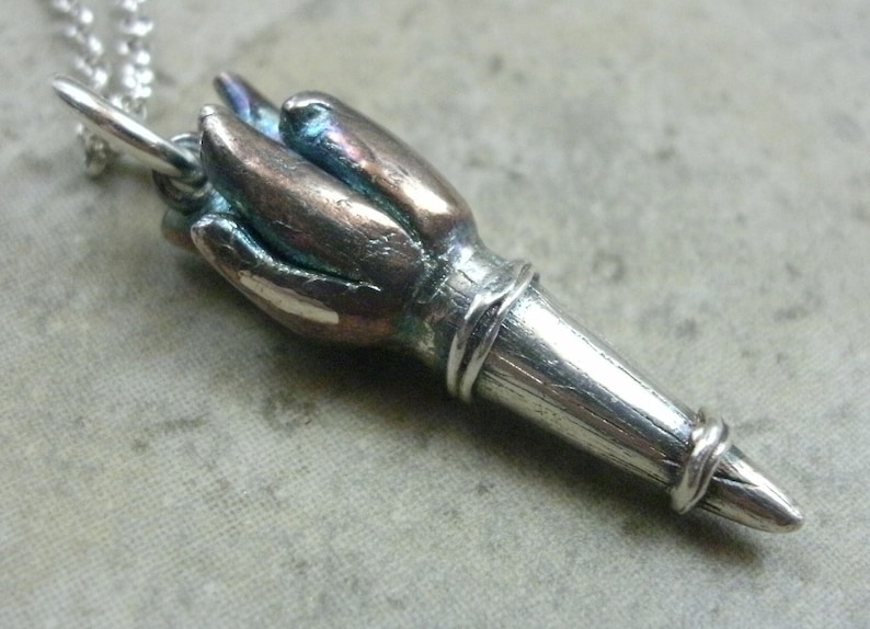 Torch Pendant- Archaeology Jewelry- Fine Silver Necklace- Fire Light ...