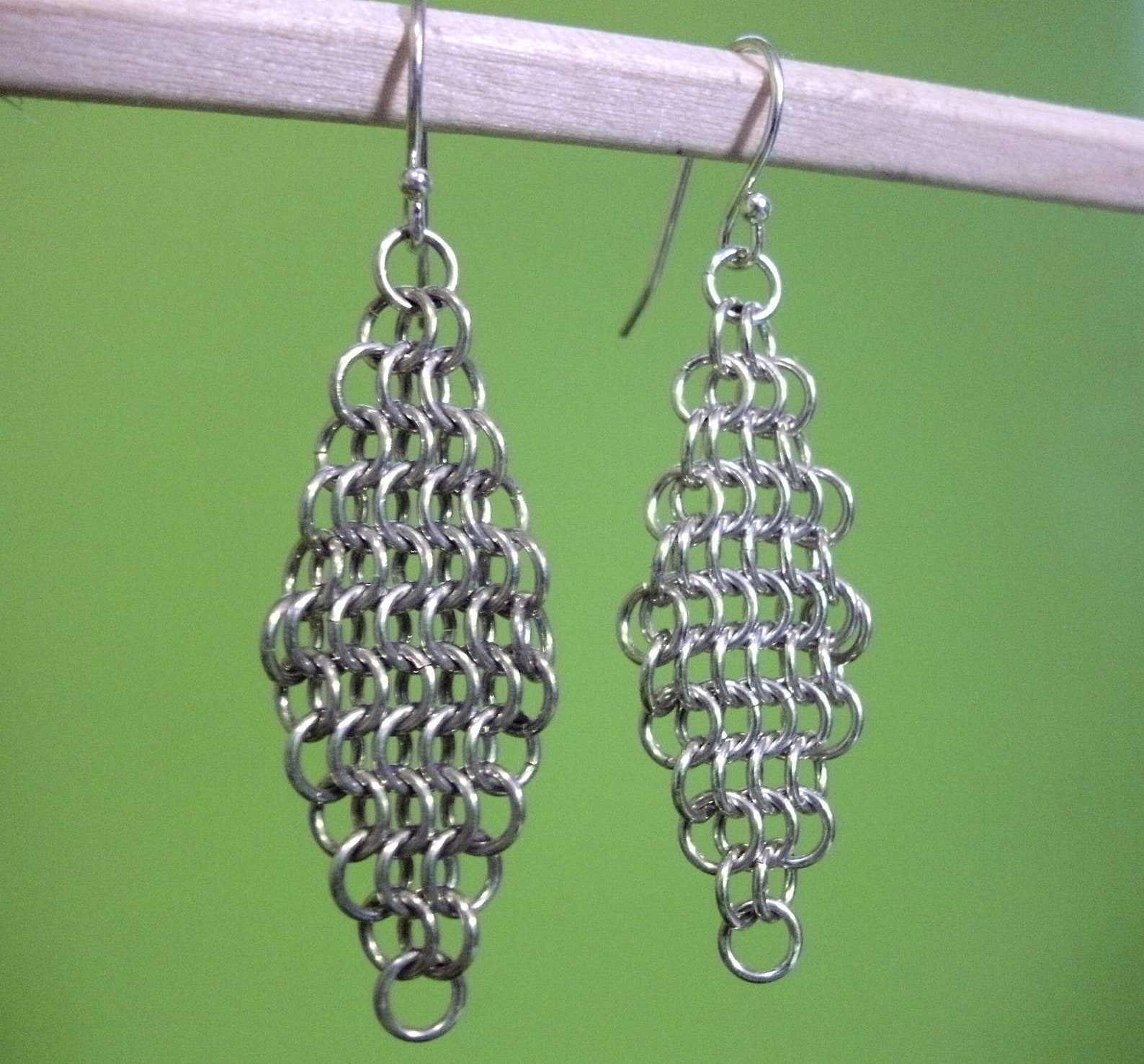 Silver Chainmaille Earrings- Chainmaille Jewelry- Diamond Earrings ...