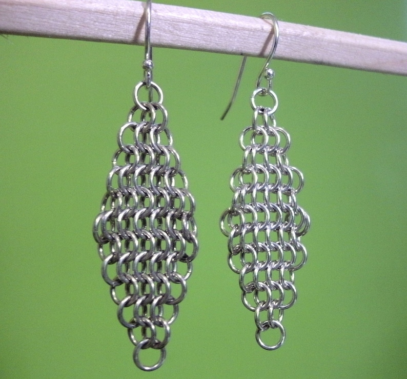 Silver Chainmaille Earrings- Chainmaille Jewelry- Diamond Earrings- Sterling Silver Earrings ...