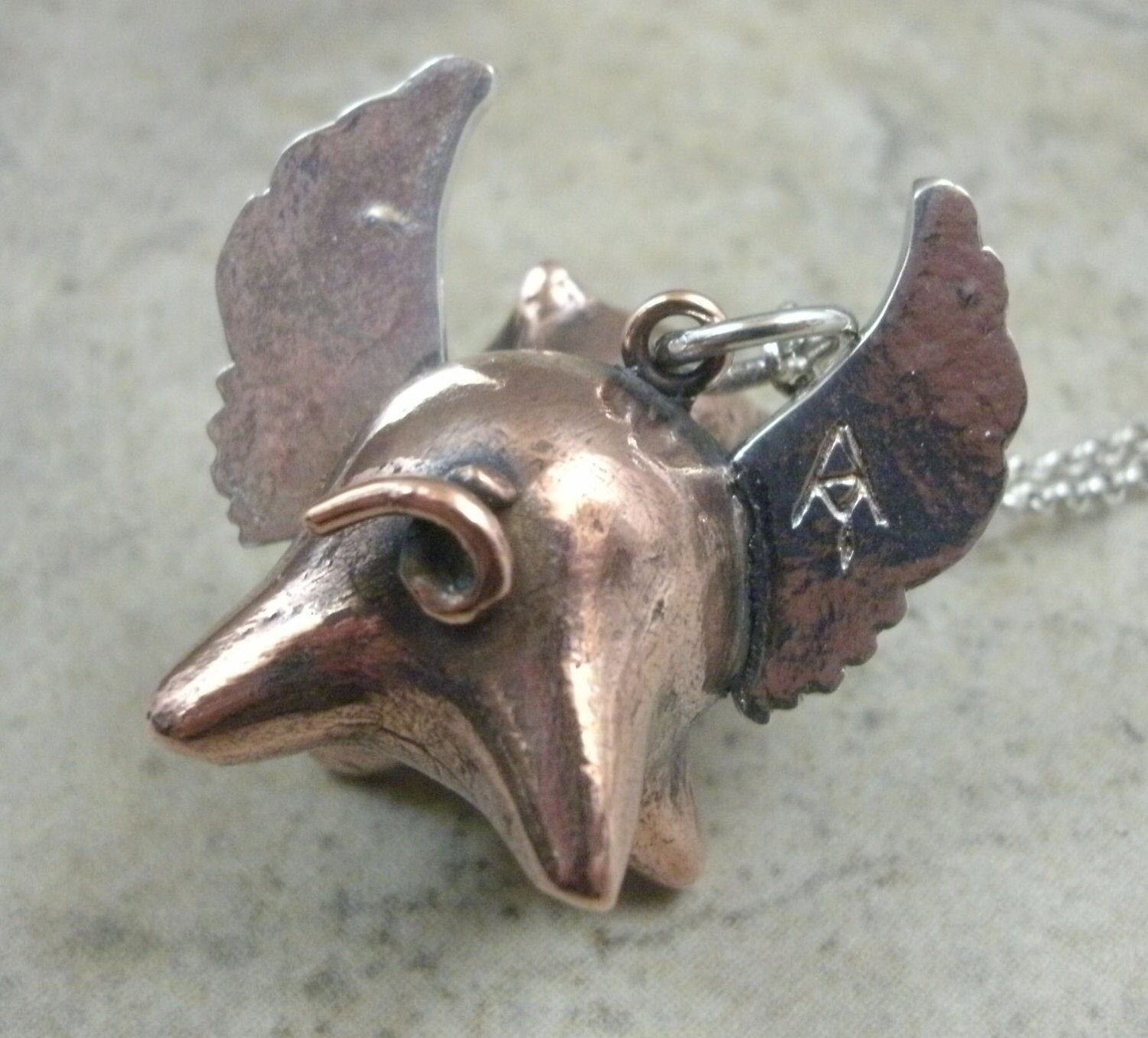 Flying Pig Fine Silver & Copper Necklace- When Pigs Fly Jewelry- Wing ...