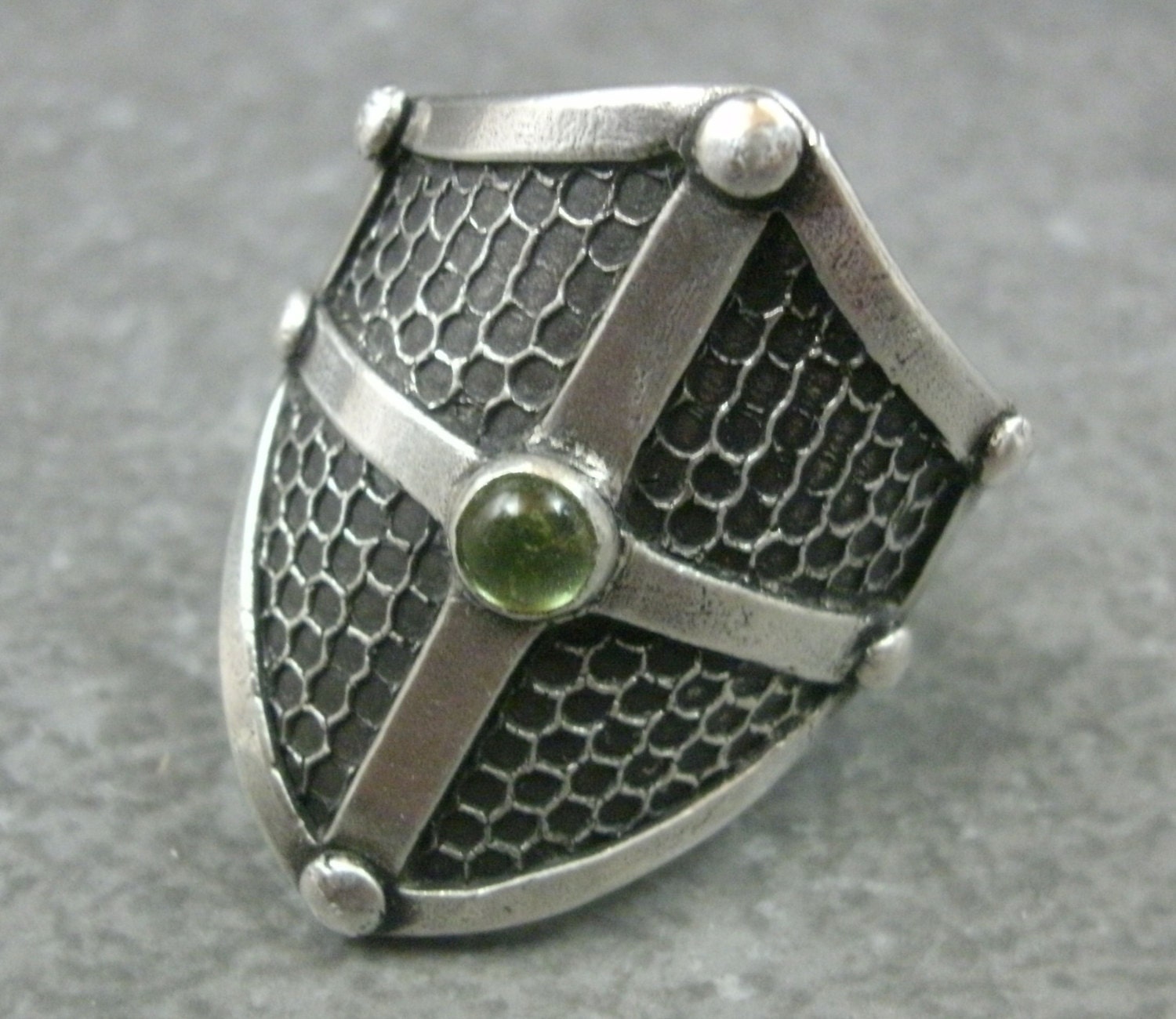 Shield Ring Fine Silver Dot Texture- Cabochon Stone Ring- Renaissance ...