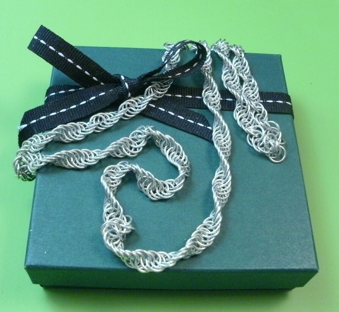 Spiral Chainmaille Sterling Silver Necklace- DNA Jewelry- Sterling ...
