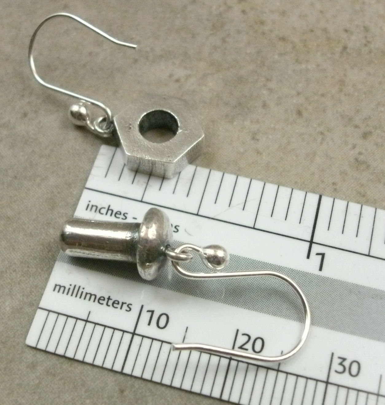 Nuts & Bolts Earrings in Sterling Silver- Industrial Jewelry- Dangle ...