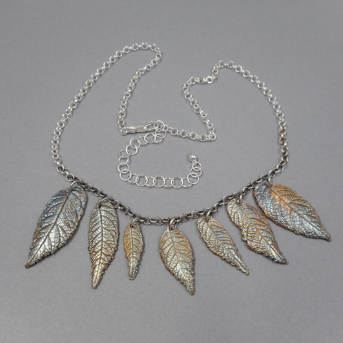 Walnut Leaf Fine Silver Bib Necklace Statement Meeting | Etsy