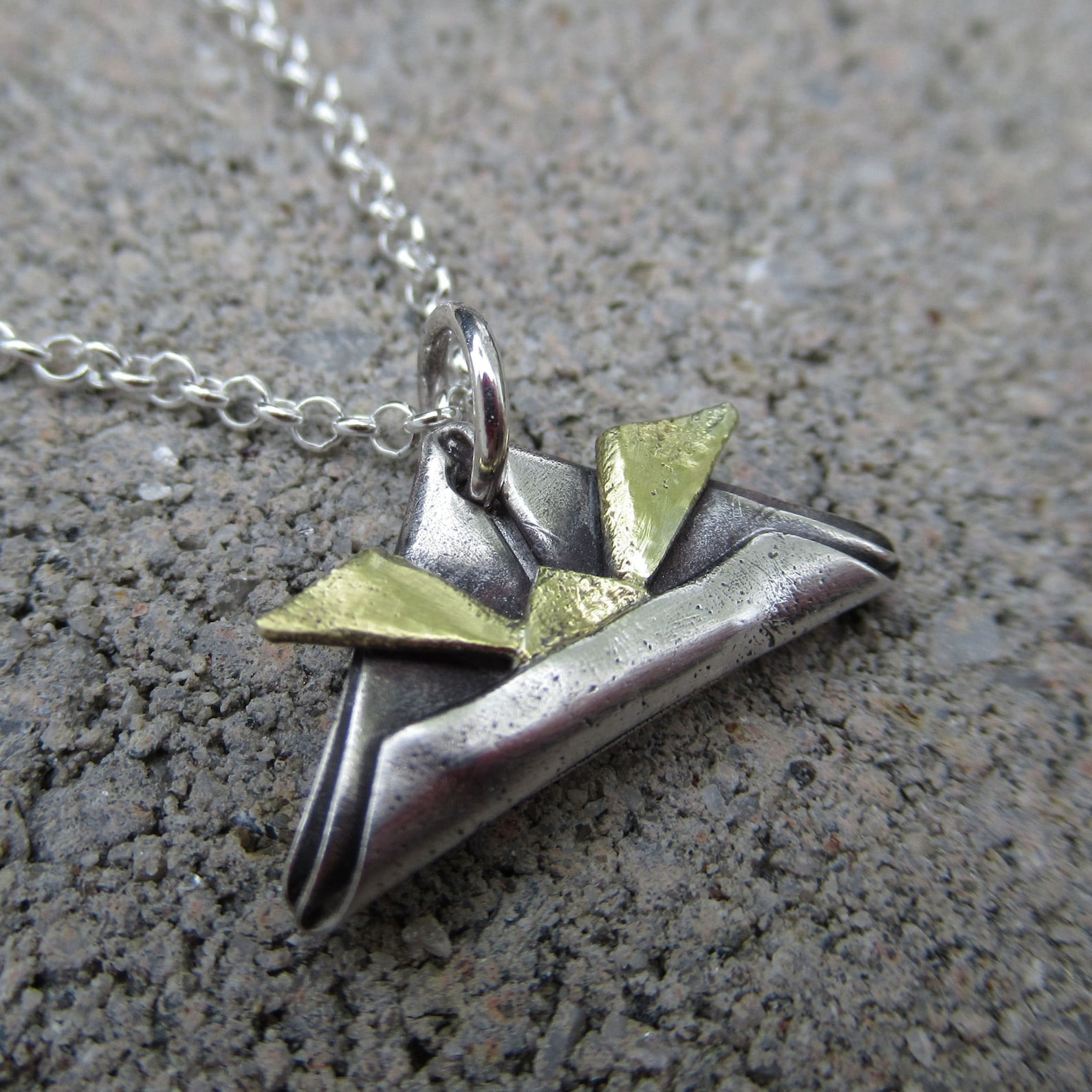 Samurai Helmet Origami Necklace- Fine Silver & 22k Gold Pendant ...