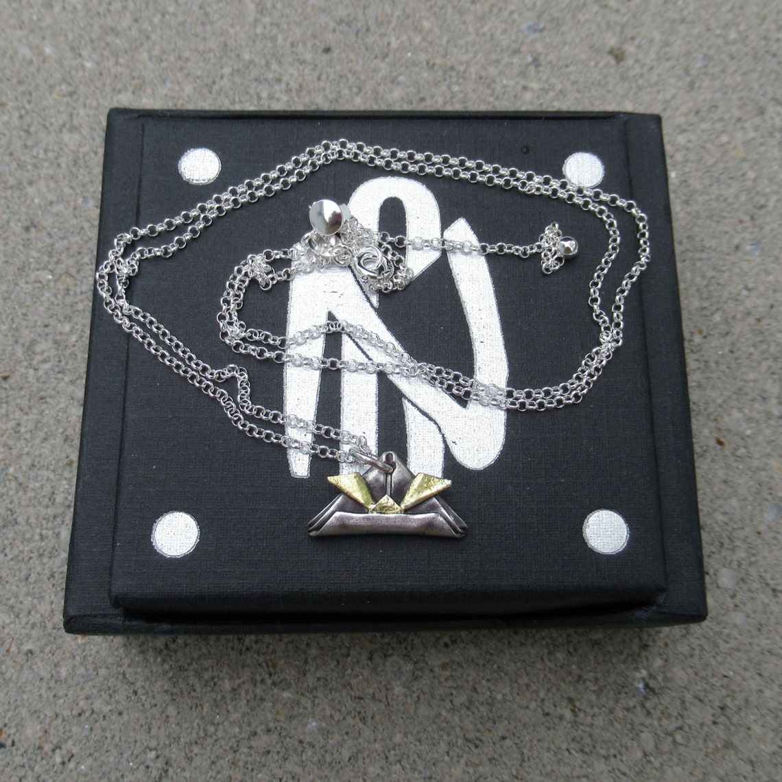 Samurai Helmet Origami Necklace Fine Silver & 22k Gold Pendant Samurai ...