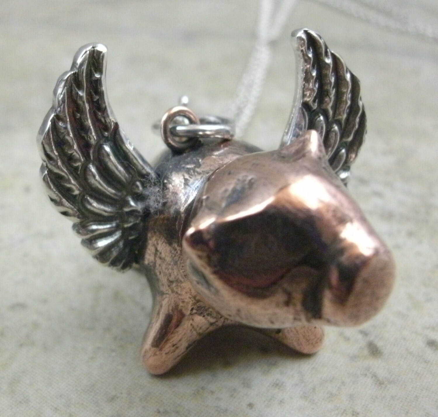 Flying Pig Fine Silver & Copper Necklace- When Pigs Fly Jewelry- Wing ...
