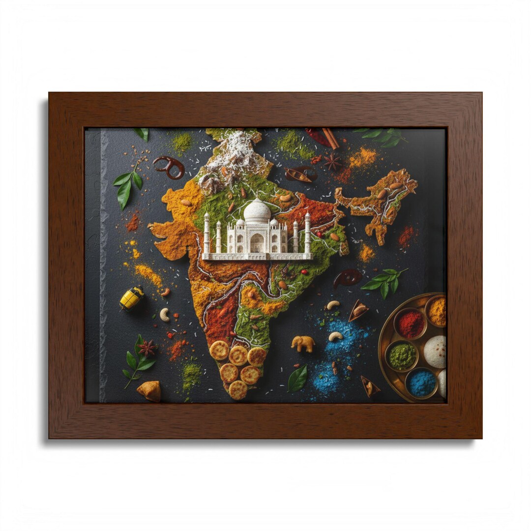 India Food Map Wall Art- Culinary Map of India Made From Traditional ...