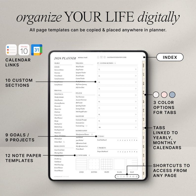 2026 Digital Planner for Goodnotes, Ipad, Tablet, Portrait, Ios ...