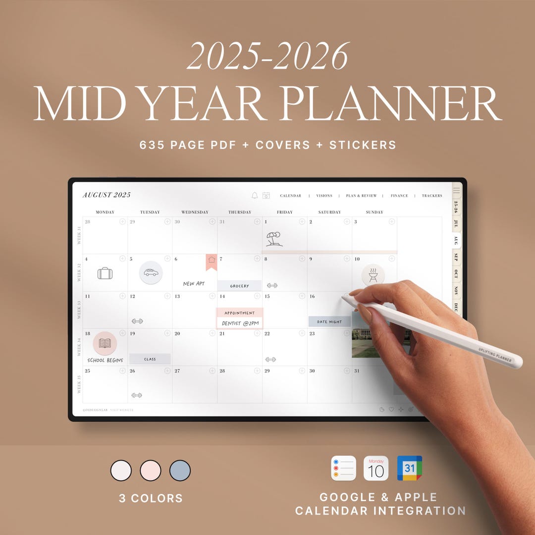 2025-2026 Mid Year Digital Planner: Goodnotes, Ipad, Tablet, Dated ...